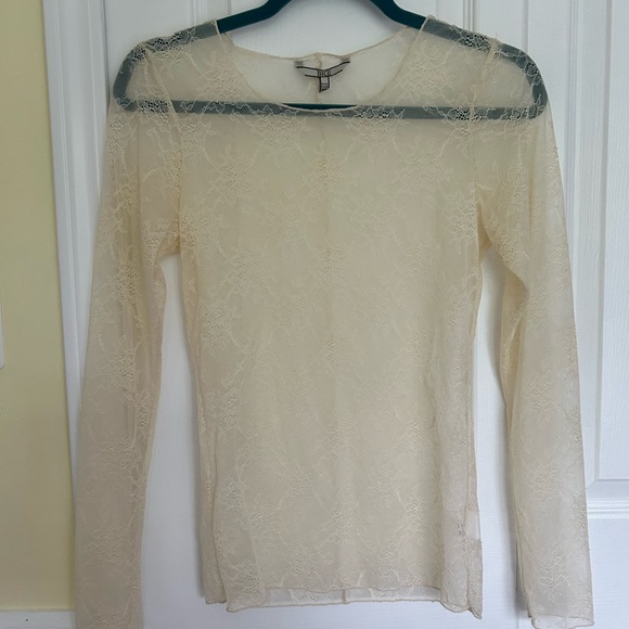 BKE | Tops | Ivory Sheer Lace Sheer Layering Crew Neck Top Like New ...
